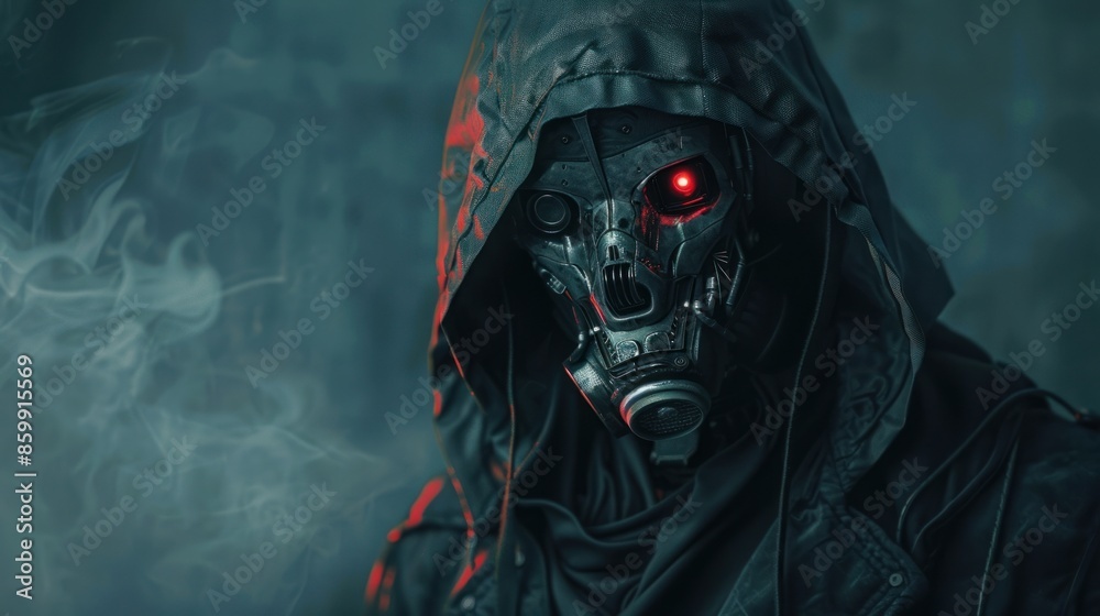 Man robot a gas mask hood mysterious android horror cyborg Background ...