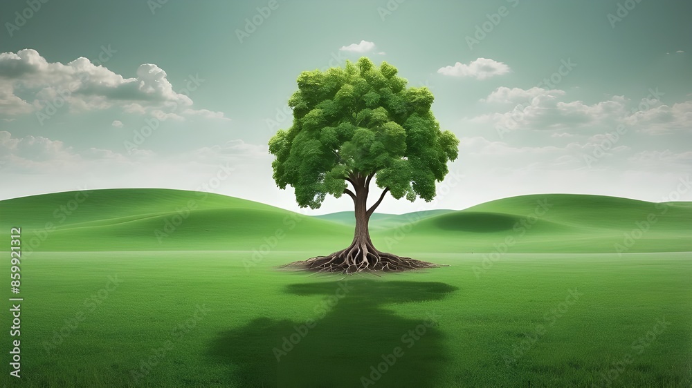 tree on the hill,tree in the desert and green fields,Climate change ...