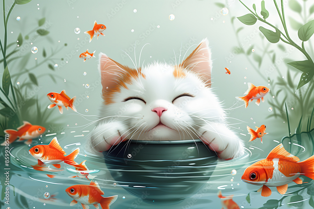 Underwater Adventure! Cute Cat with Fishbowl Helmet Explores a Coral ...