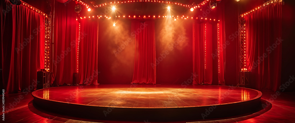 Circus stage podium background 3D carnival light red show curtain ...