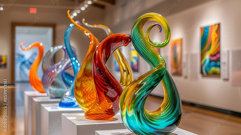 Sculpture Art Museum, glass sculptures with colorful curves on display ...