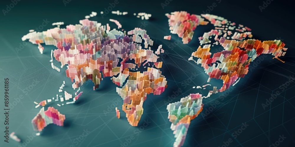Highly detailed 3D world map with city building representations and ...