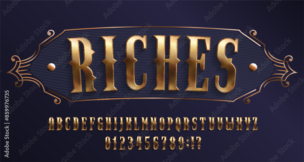 Riches alphabet font. 3d golden letters and numbers. Stock vector ...
