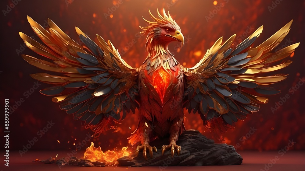 Animal 3D eagle Phoenix bird fire fantasy firebird abstract magic ...