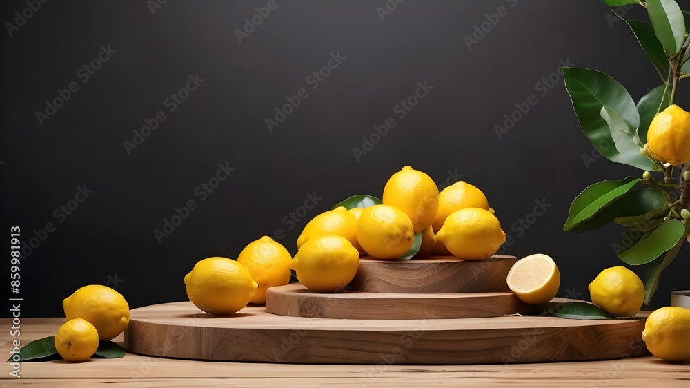 Citrus yellow backdrop with lemon podium product fruit platform ...