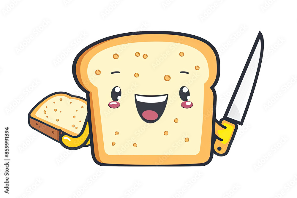 Cute cartoon bread character holding a knife and a bread slice ...