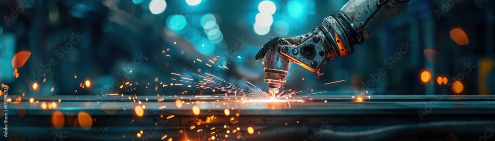 A robotic arm is welding a metal sheet robot weld arm sheet metal ...
