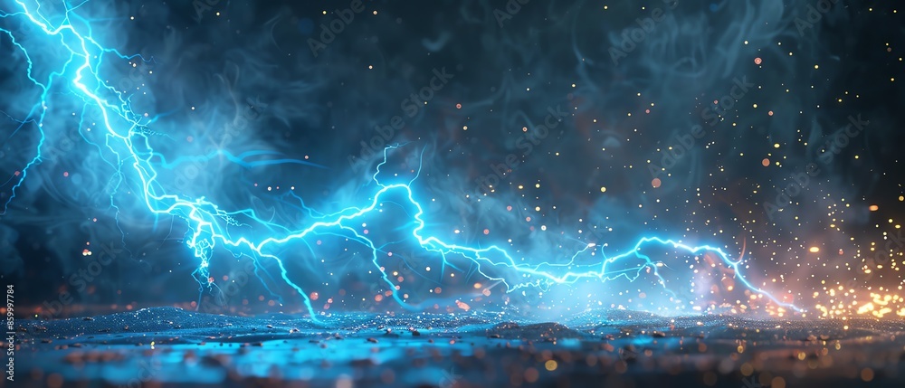 VFX effect of blue lightning bolt striking the ground, electric ...