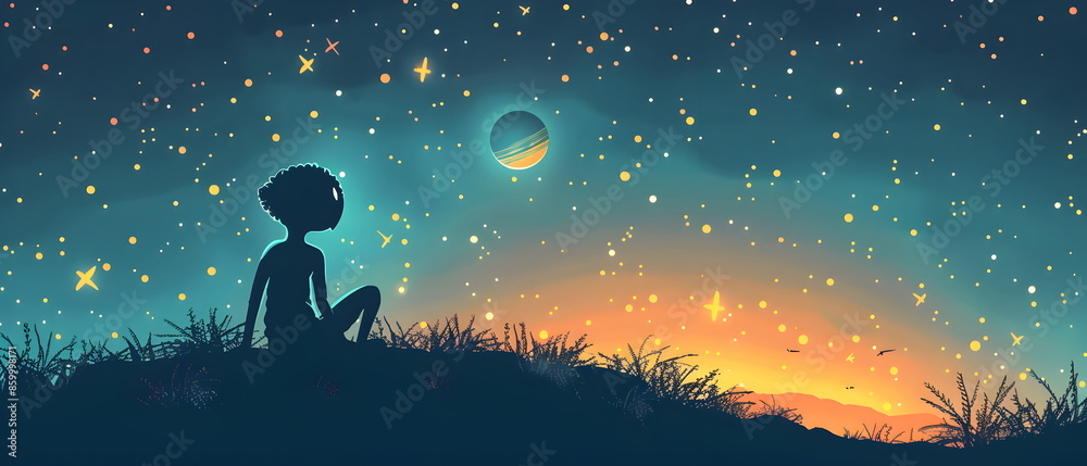 Colorful vector illustration of a alien face and spaceship flying over ...