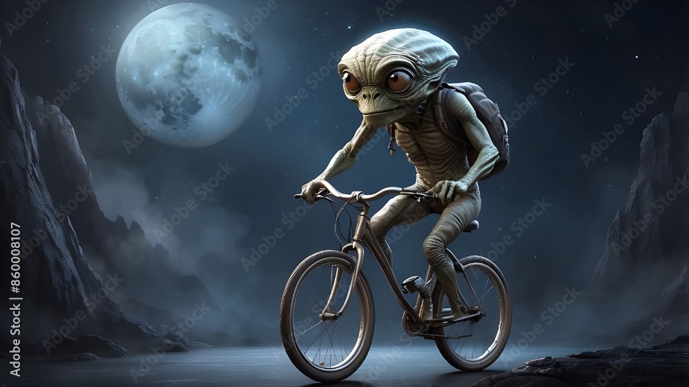 Drawing of an extraterrestrial riding a bicycle in PNG format Stock ...