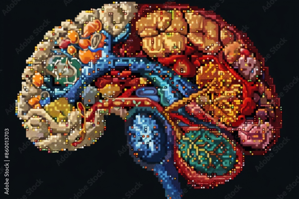 pixel art representation of the endocrine system from a unique birds ...