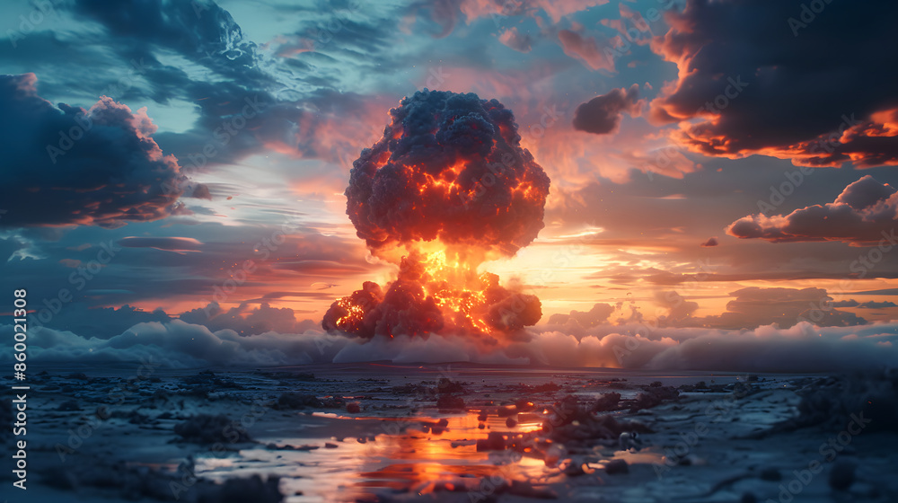 Explosive blast with mushroom cloud. Devastating power and atomic ...