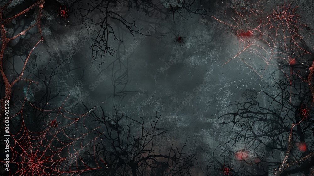 Creepy Cobweb Border with Black Widow Spiders and Shimmering Webs Stock ...