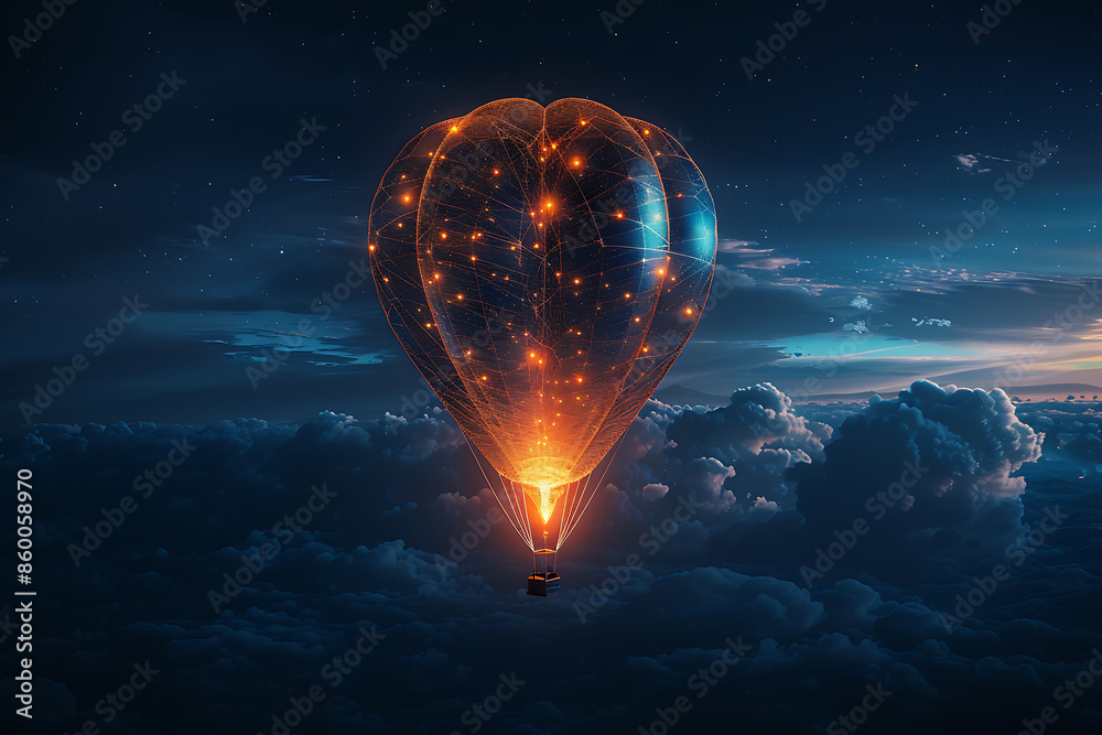 A large, tethered balloon known as an aerostat, hovering in the sky for ...