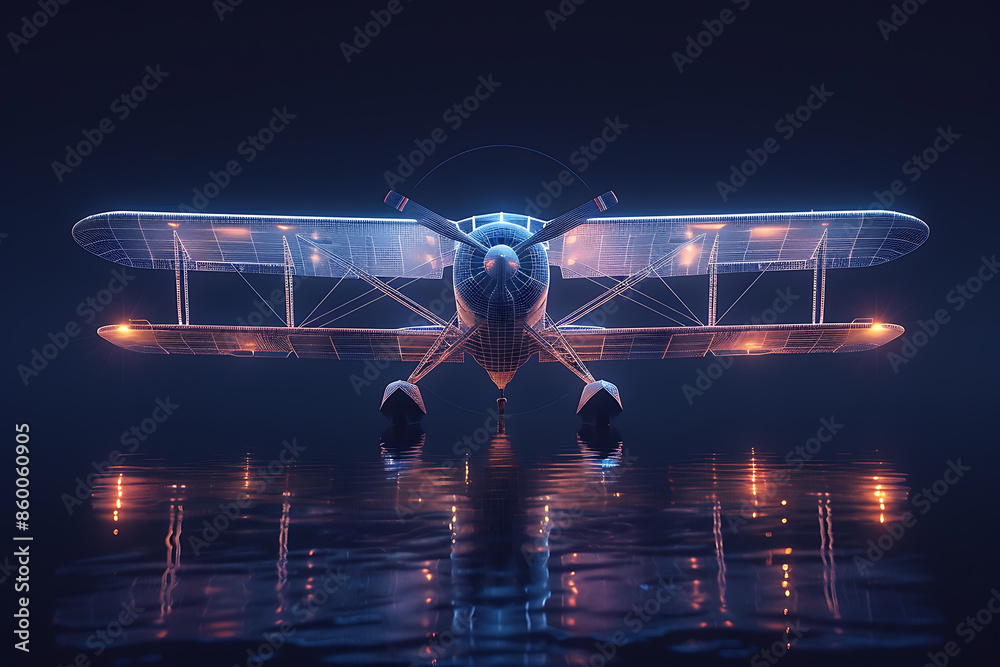 A silhouette logo of a vintage biplane with two stacked wings, soaring ...