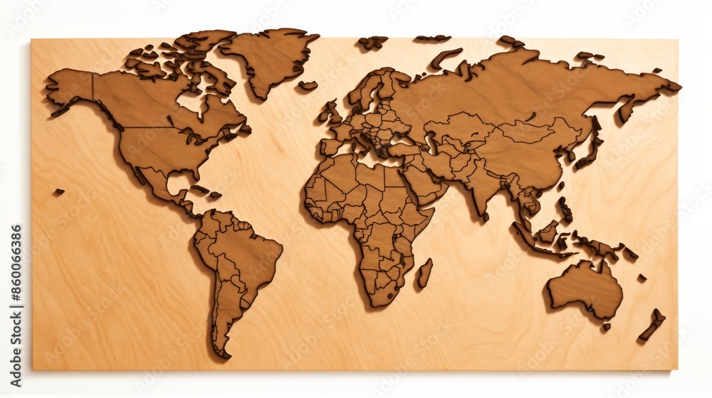 World map with borders, no labels, on white background for optimal ...
