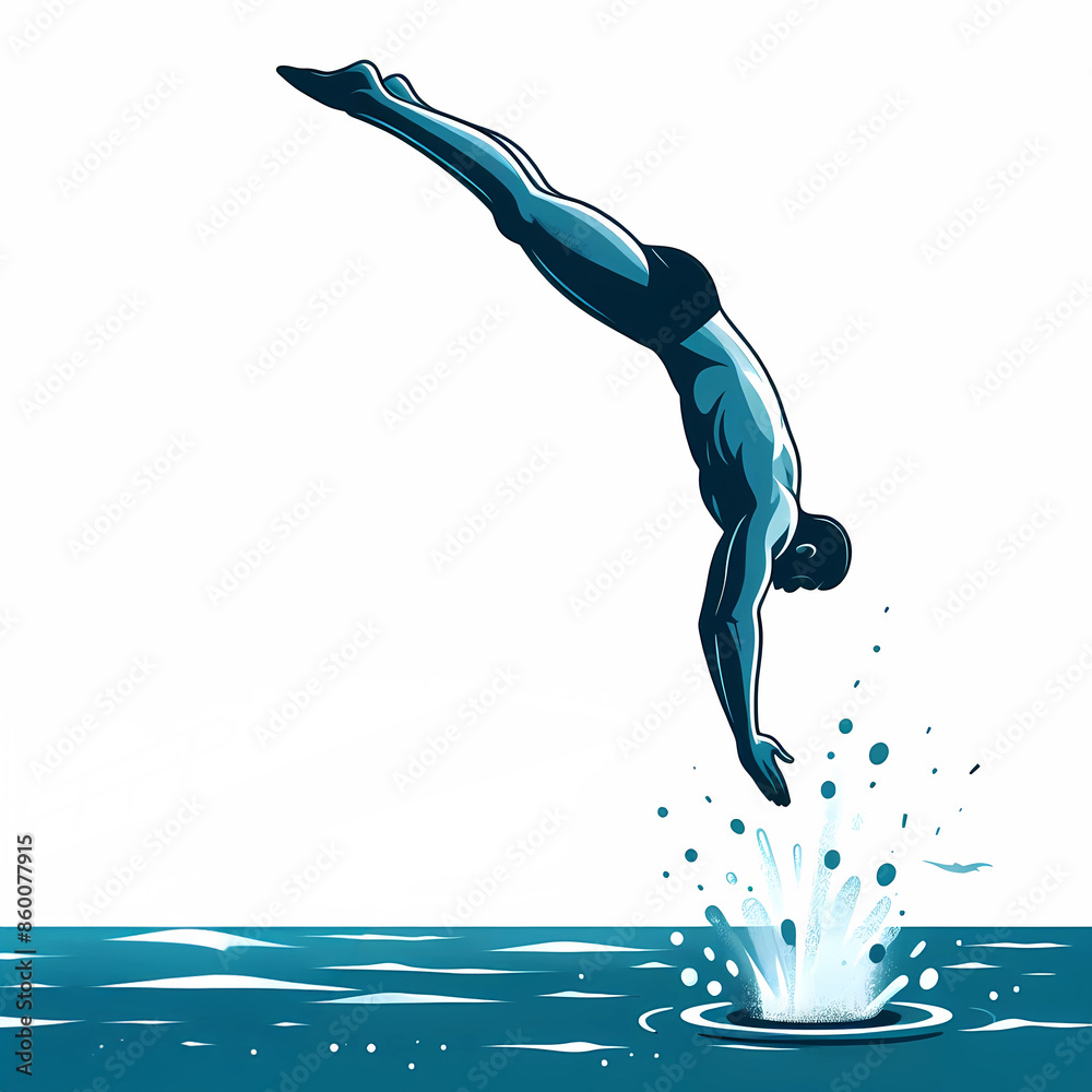 Vector illustration of a diver jumping from a springboard and touching ...