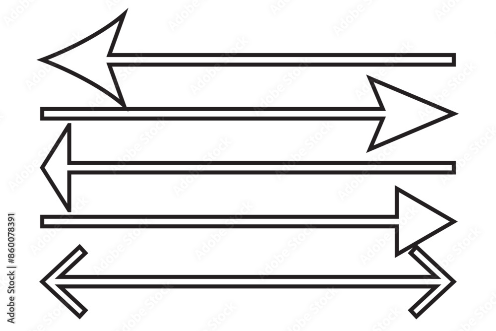 Horizontal dual sided long straight arrow signs. Black, red, stock ...