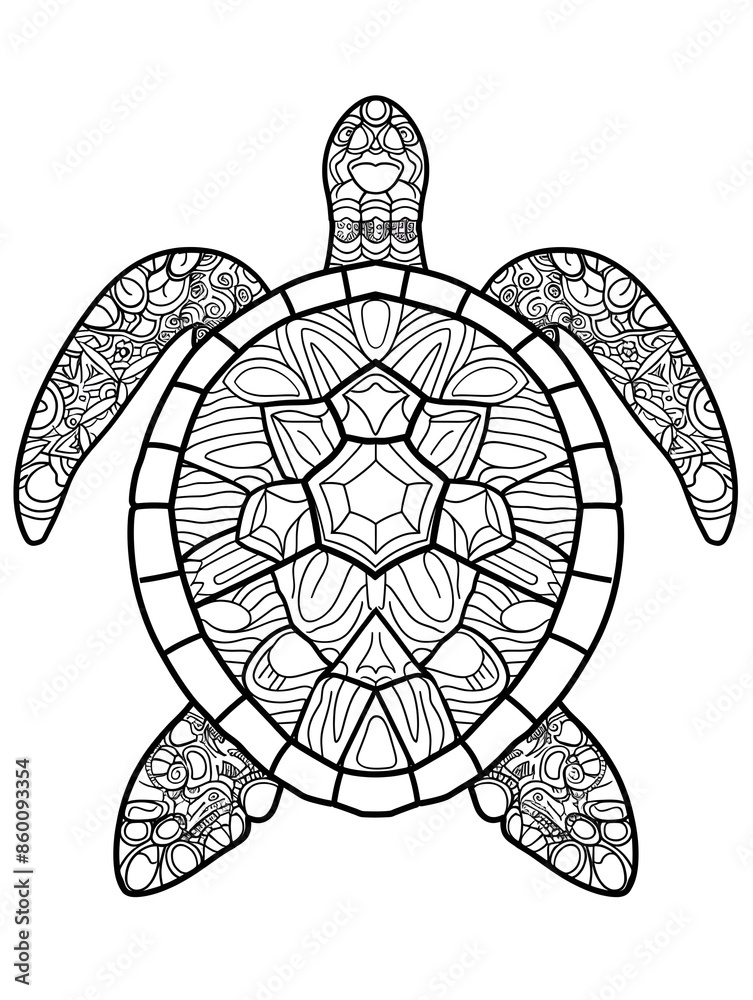 Turtle mandala coloring page vector illustration white background Stock ...