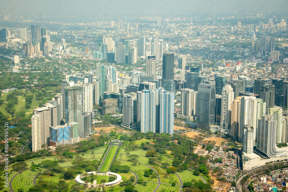 飛行機から眺めるフィリピンマニラ首都圏の美しい風景Beautiful scenery of Metro Manila in the ...