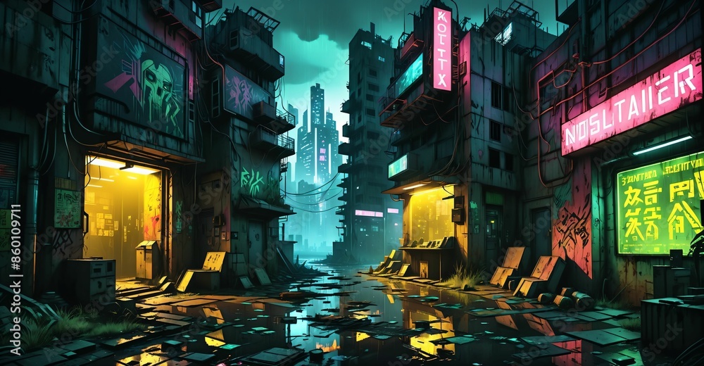 cyberpunk city buildings sci fi futuristic wasteland cyber slums at ...