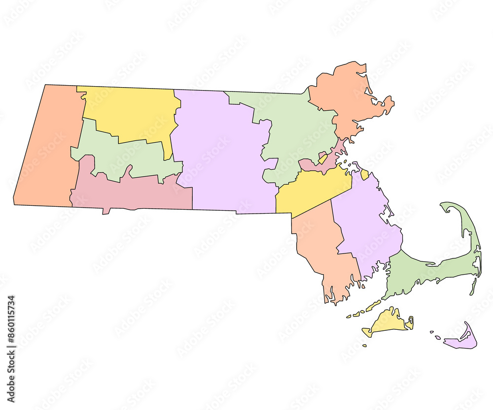 Massachusetts administrative map. counties map of Massachusetts with ...