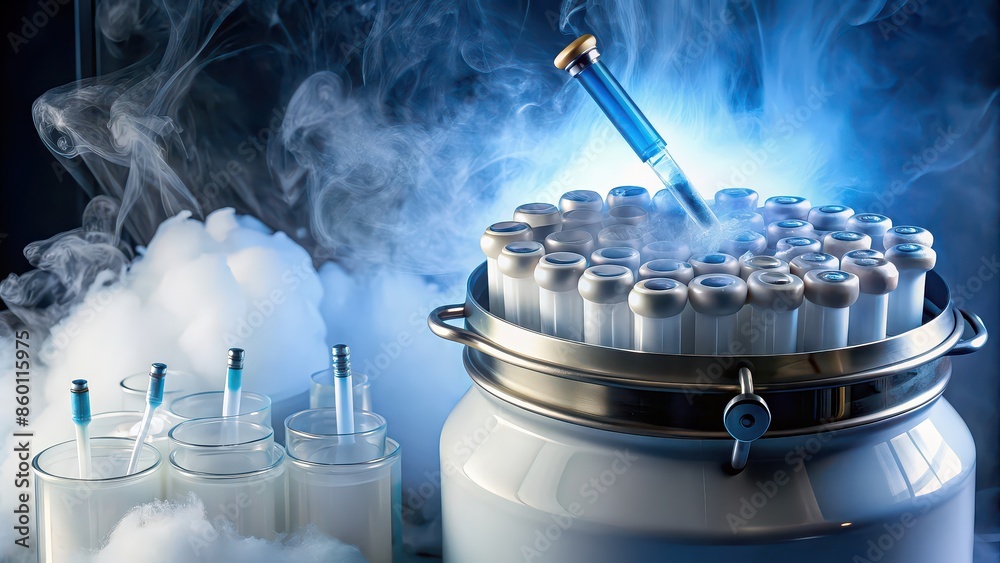 Cryopreservation of test tube on liquid nitrogen with liquid nitrogen ...