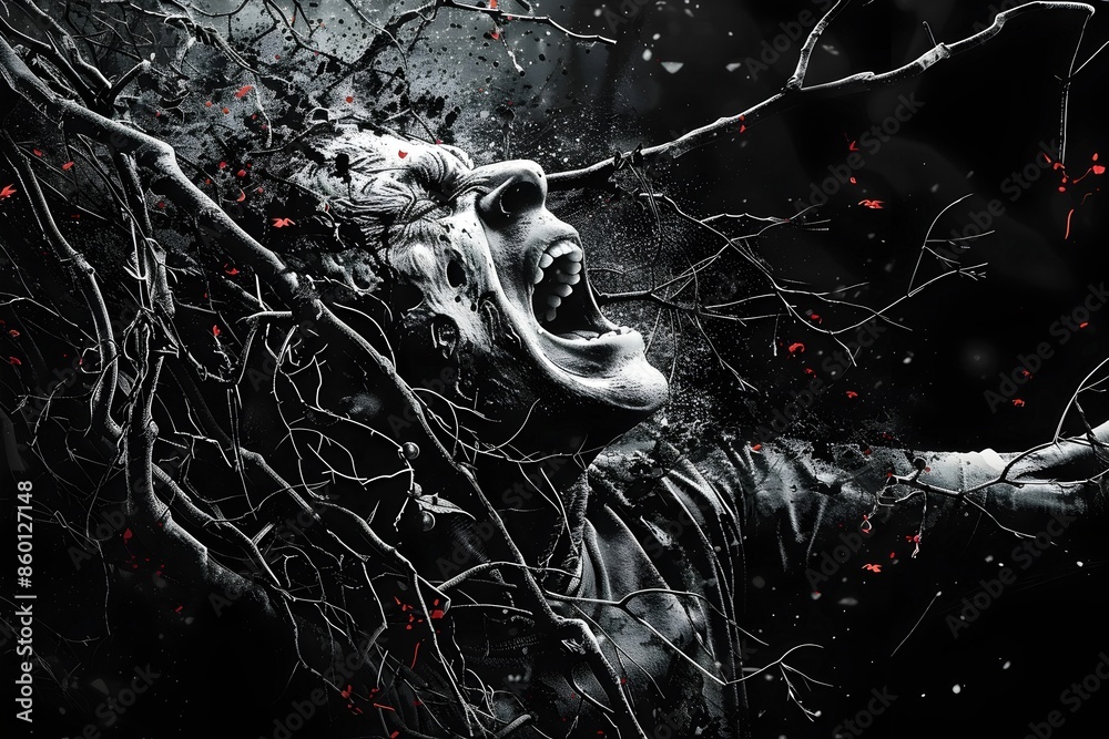 Haunting Japanese Horror Movie Poster of Screaming Zombie Emerging from ...