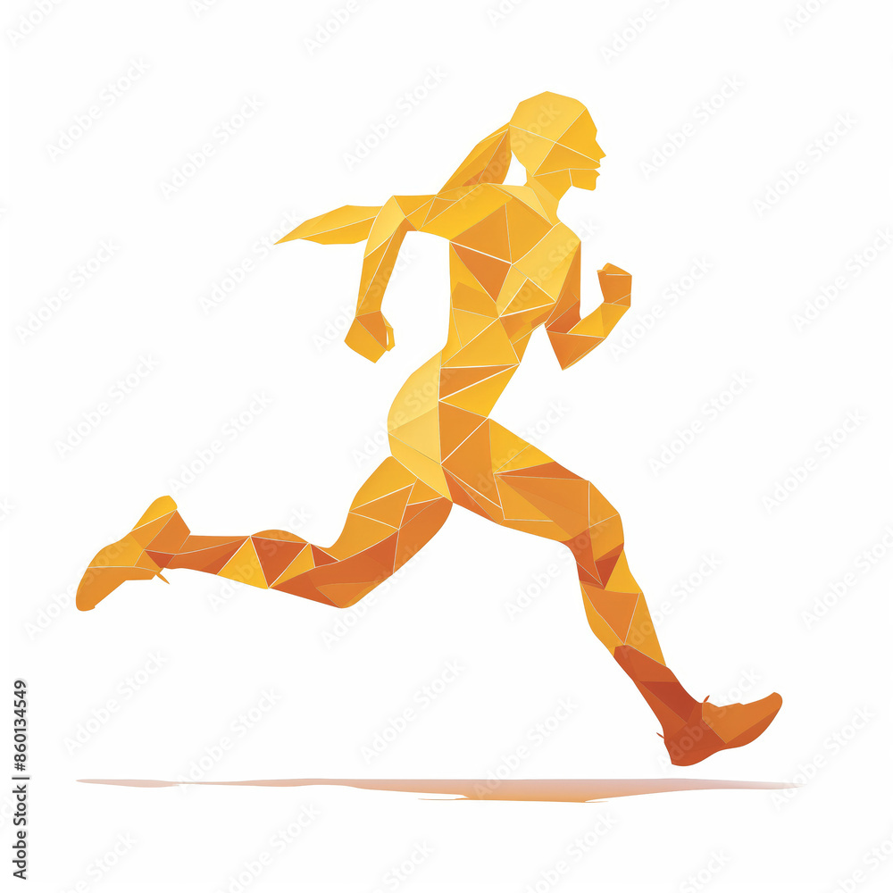 polygonal illustration of a running woman composed of orange and yellow ...