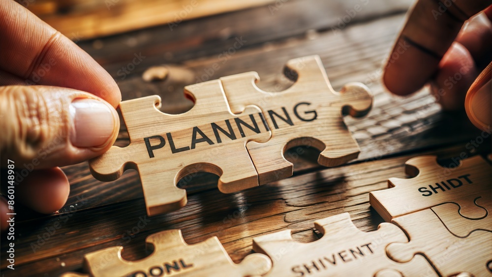 "Business Planning Puzzle: A close-up of a puzzle piece with the word ...