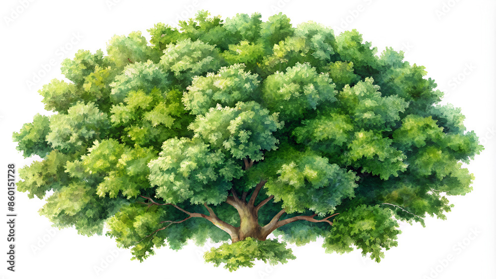Vector isolated hand drawn watercolor tree top view on white background ...