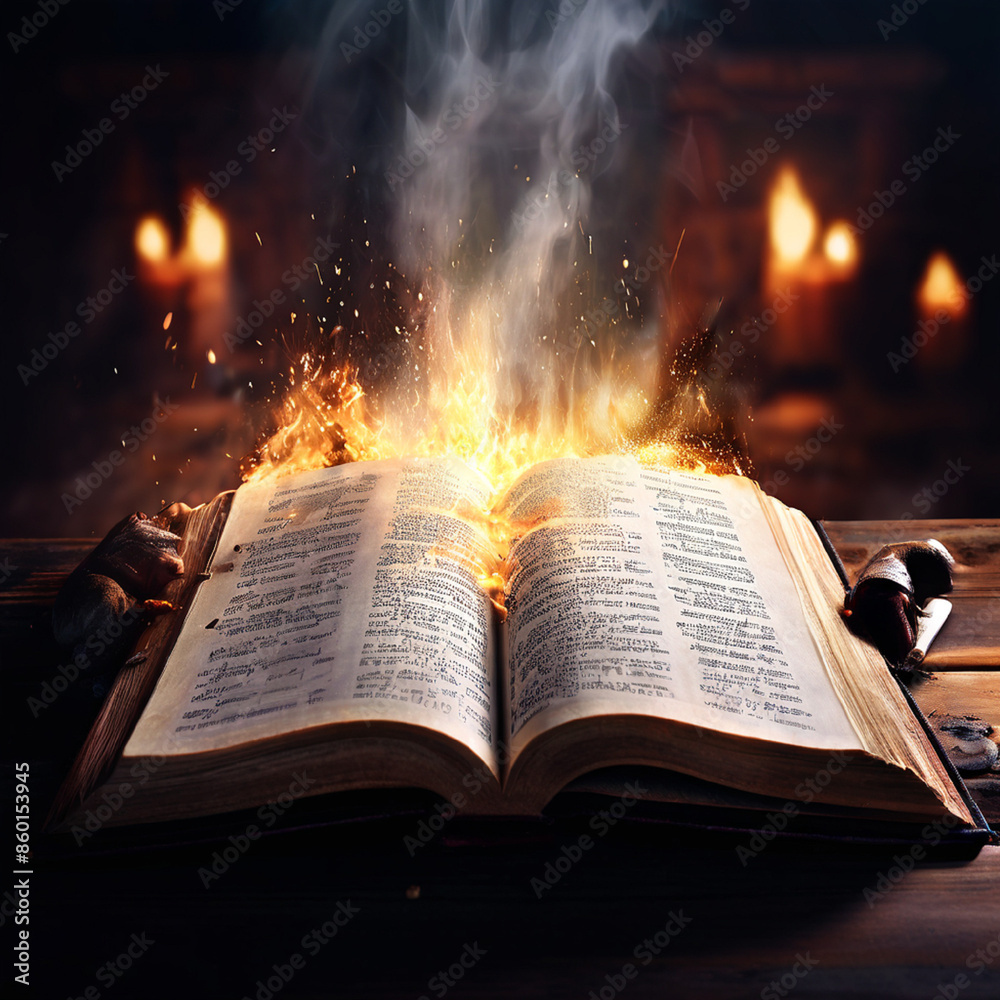Book of Deuteronomy. Open bible revealing the name of the book of the bible in a epic cinematic ...