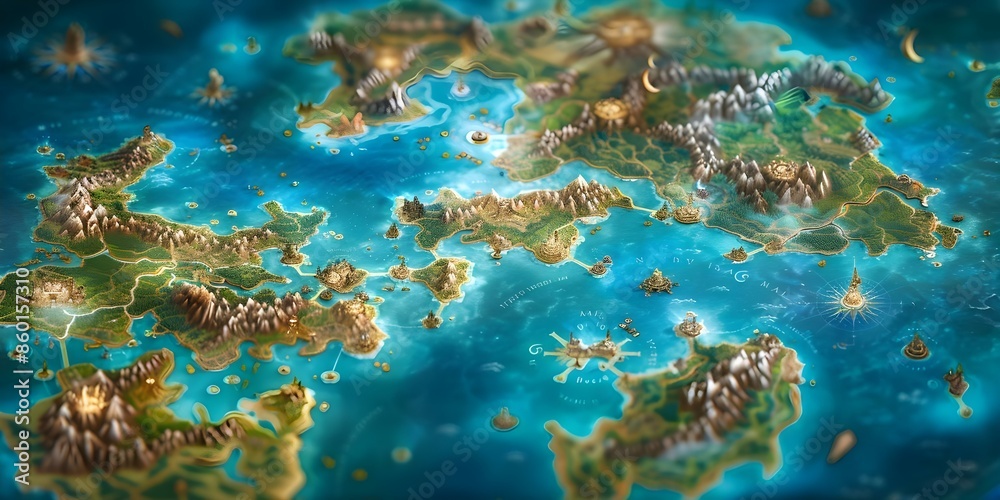 Topdown view of detailed fantasy RPG map with medieval mythical ...