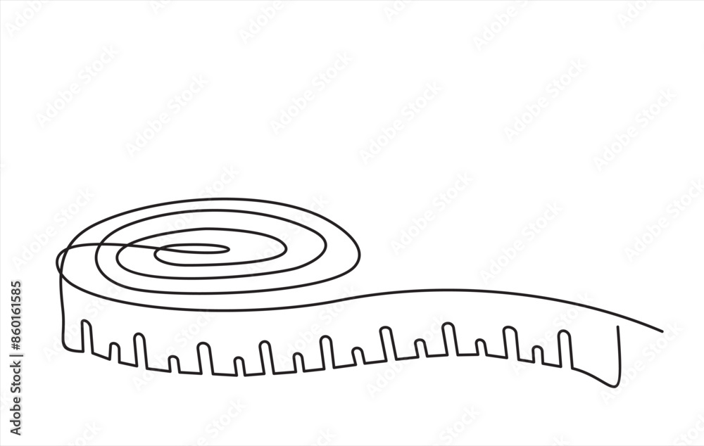 Tape measure in line art drawing style. Flexible ruler black line ...