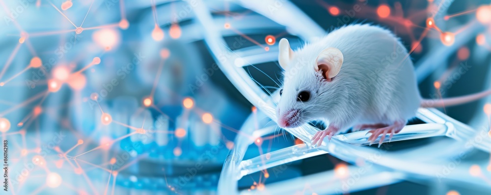 A laboratory rat on a structure that mimics nerve paths. Emphasis on ...