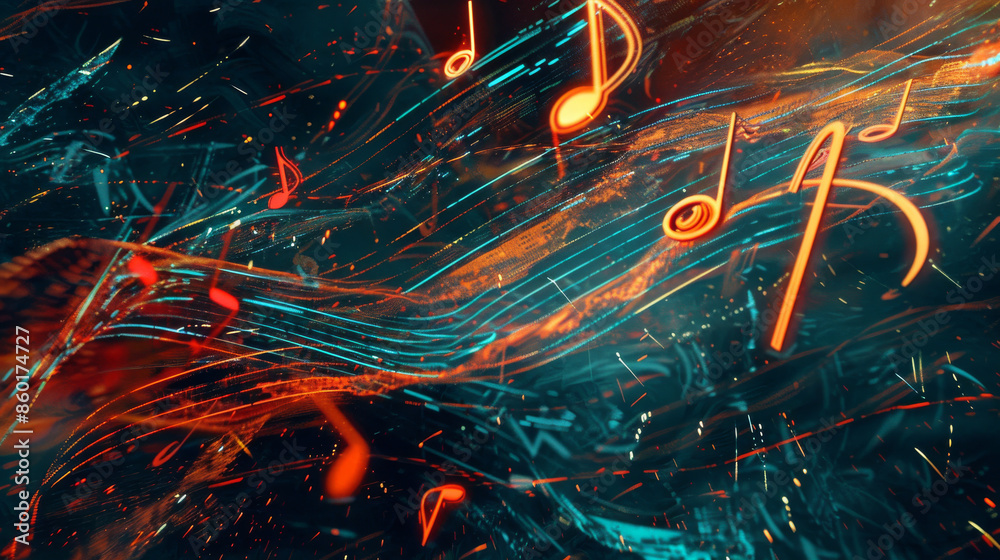 Musical notes and lines represent sound waves, forming the foundation ...