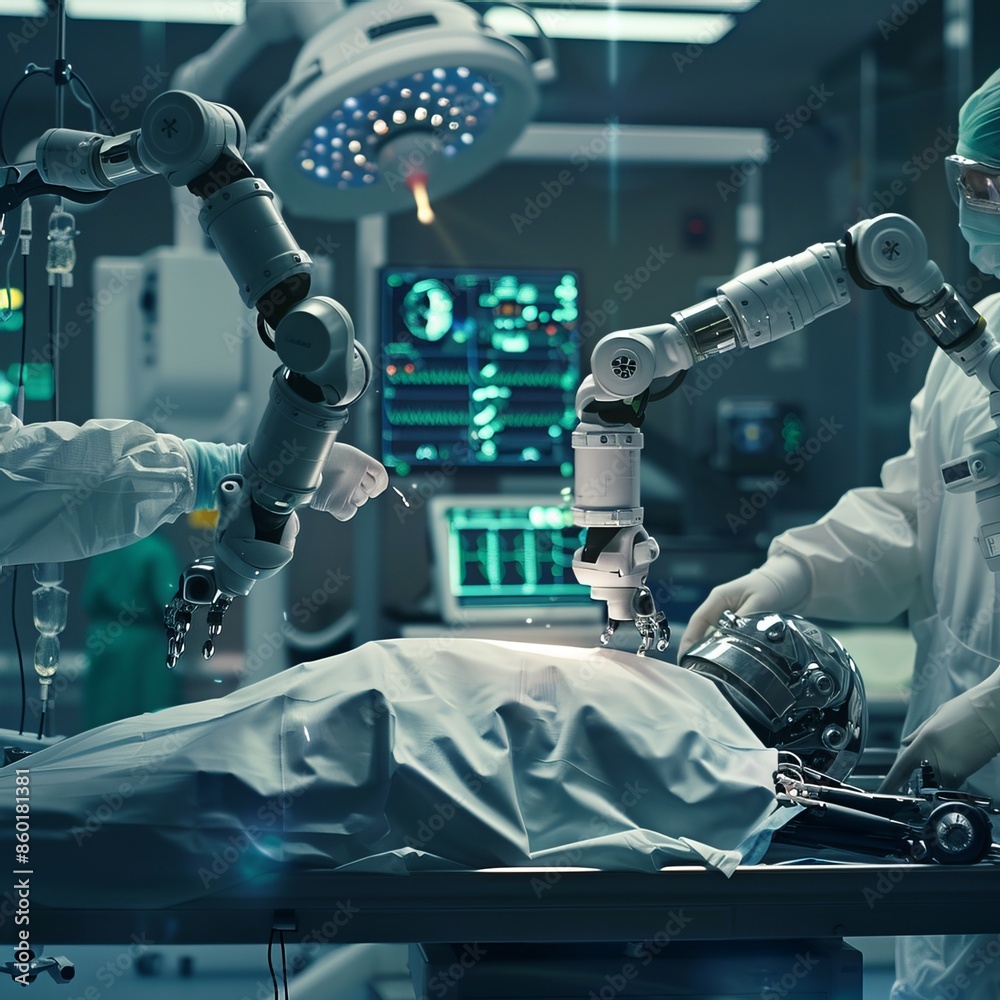 surgeon performing robotic surgery with robotic device. Medical ...