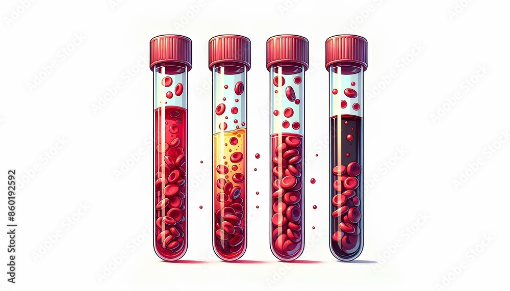 A set of four test tubes illustrating the separation of blood ...