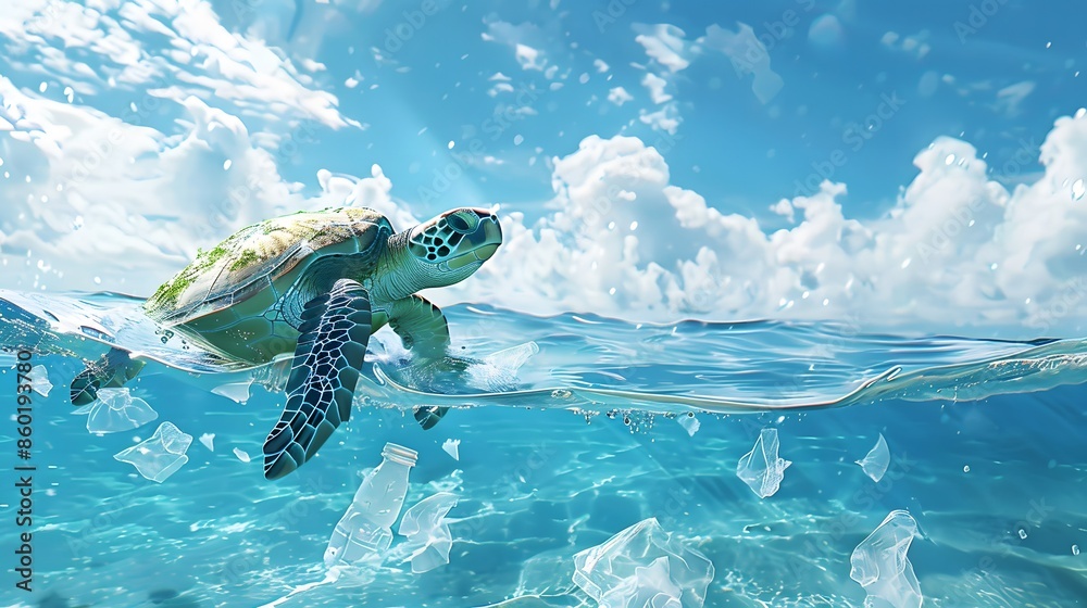 Blue sea turtles swim gracefully in the liquid depths of the ocean ...