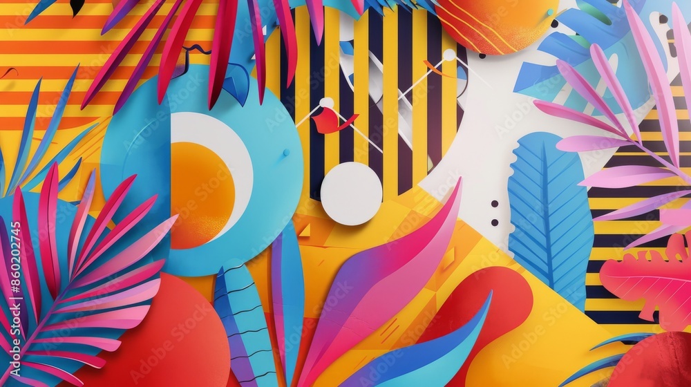 Geometric abstract summer background, street wall art concept, festival ...