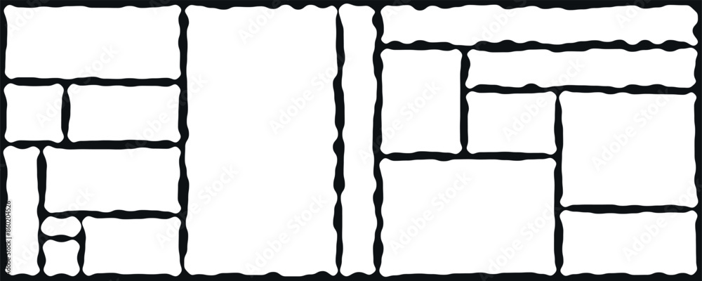 Set of grunge jagged rectangle shape. White torn paper sheet for ...