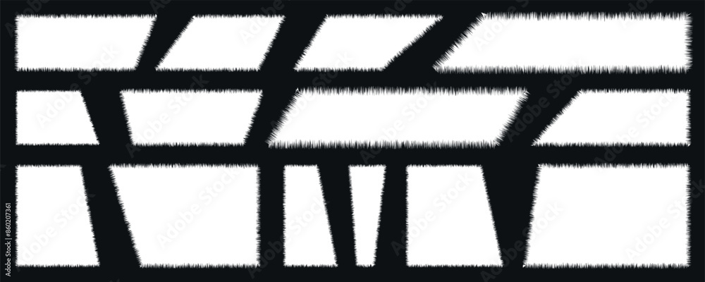 Set of jagged edge rectangle shape. Black ripped paper sheet with ...