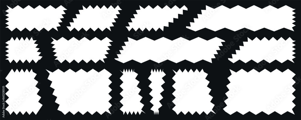 Zig zag edge rectangles collection. Jagged patches set. Black geometric ...