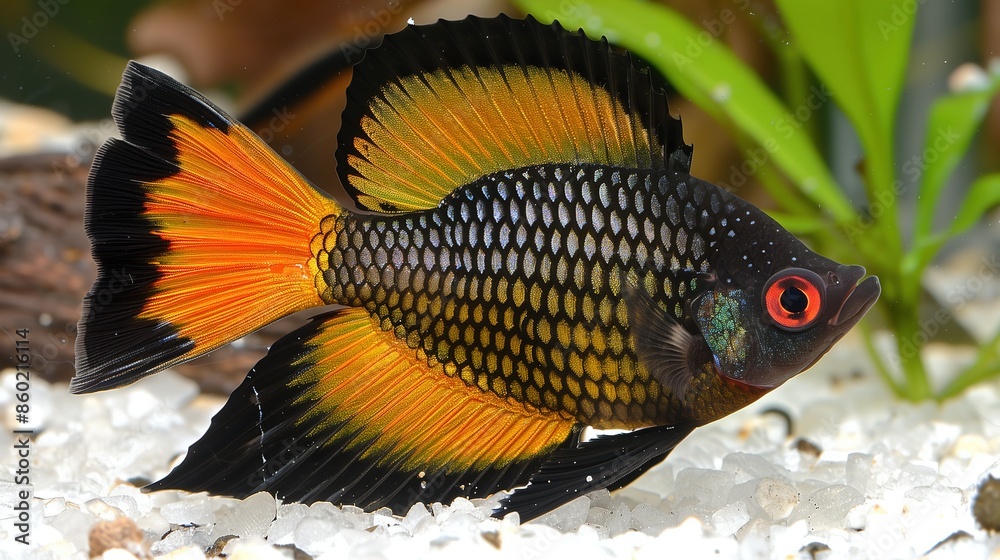 Colorful Freshwater Aquarium Fish with Bright Orange and Black Fins and ...