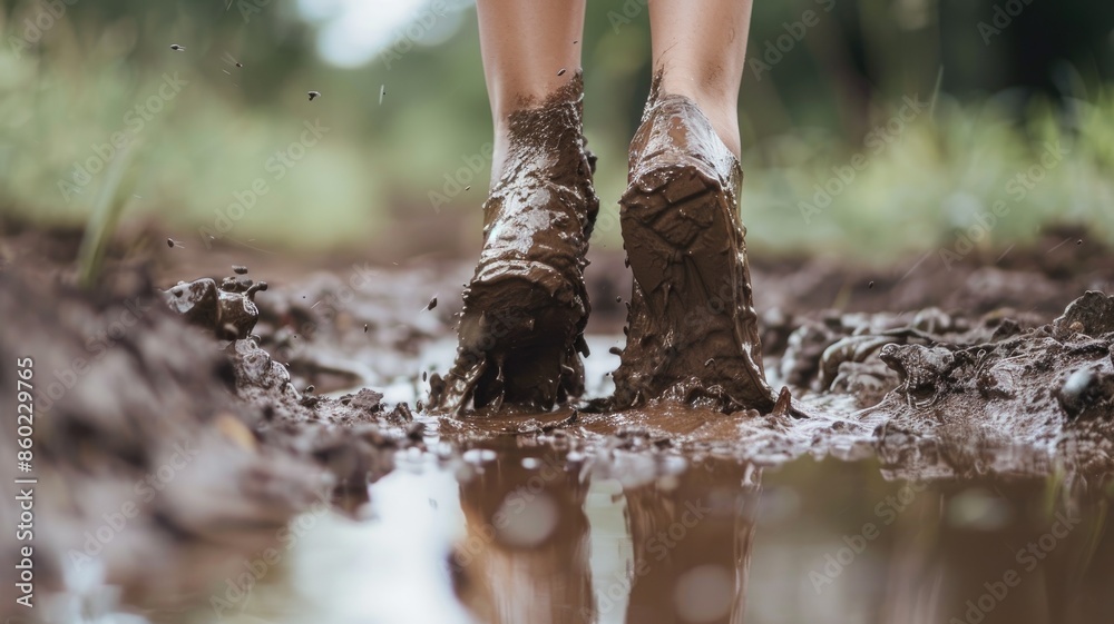 Human feet walking in muddy water Outdoors, nature setting Stock ...
