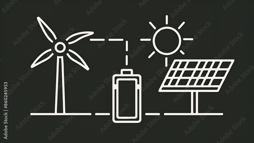 there's a graphic of a solar panel, flat and rectangular, with rays ...