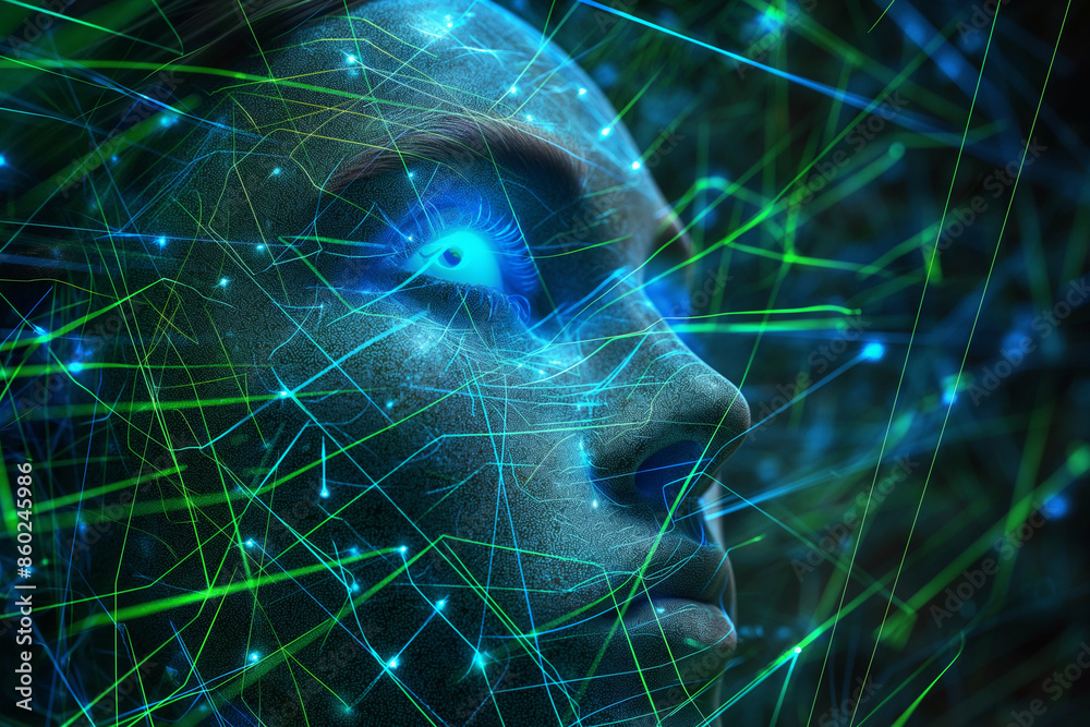 The face of artificial intelligence is depicted in an ultra-high ...