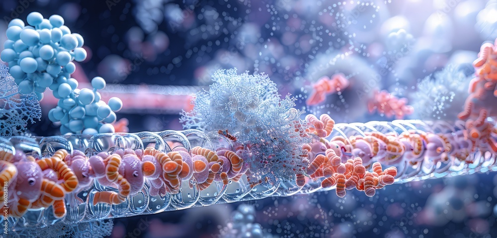 An elegant 3D rendered scene of a cell membrane, showcasing intricate ...