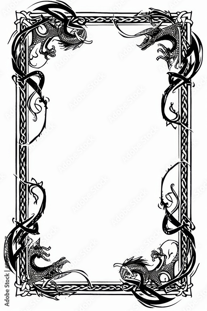 Black And White Dragon Frame Design With Celtic Knots Stock Photo ...