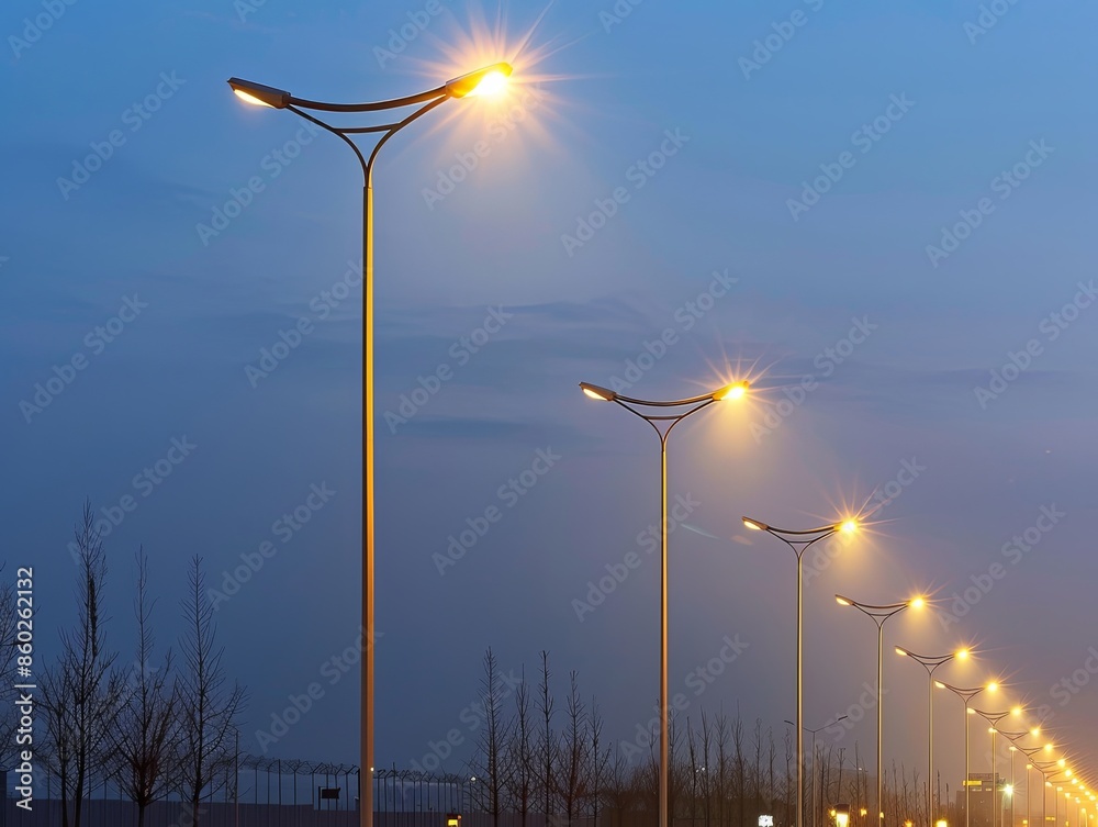 Energy-efficient street lights with smart lighting systems illuminating ...